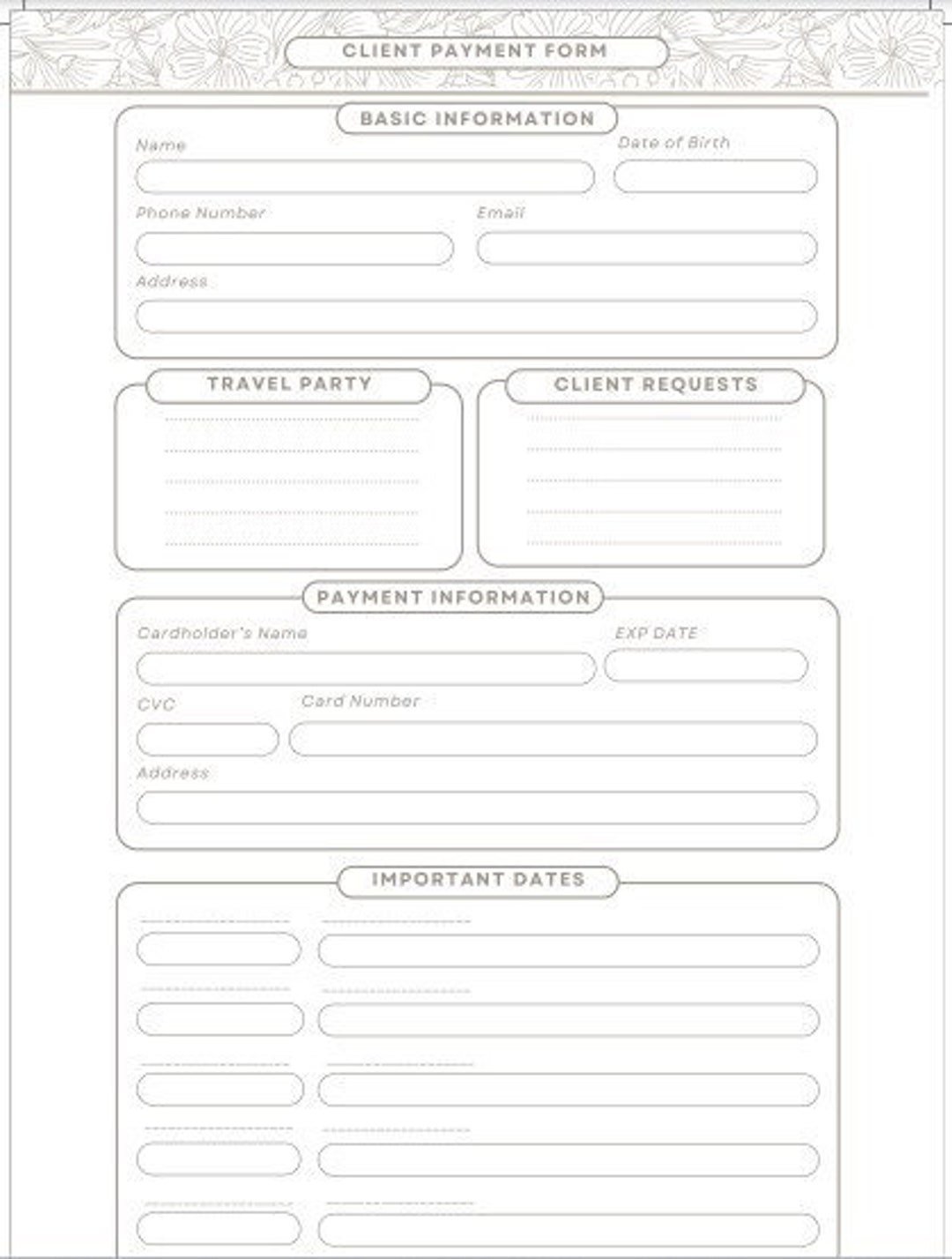 Travel Agent / IC Client Form - Etsy