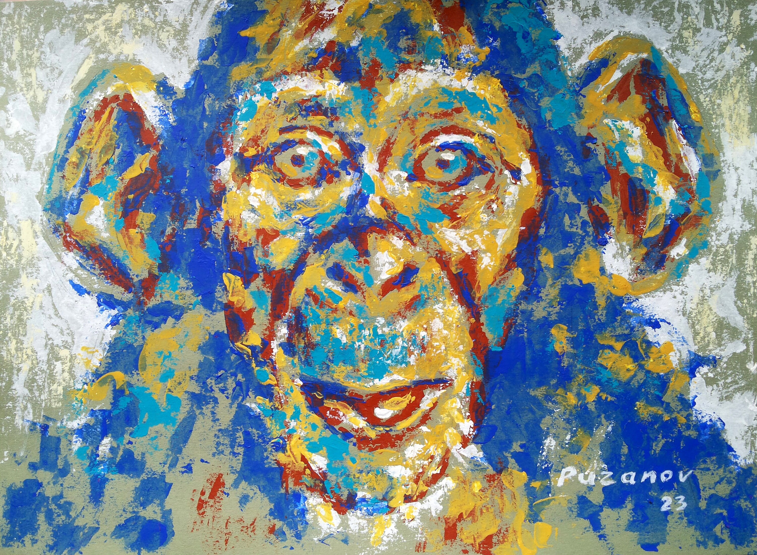 Original Acrylic Painting Monkey Chimpanzee Portrait Contemporary ...