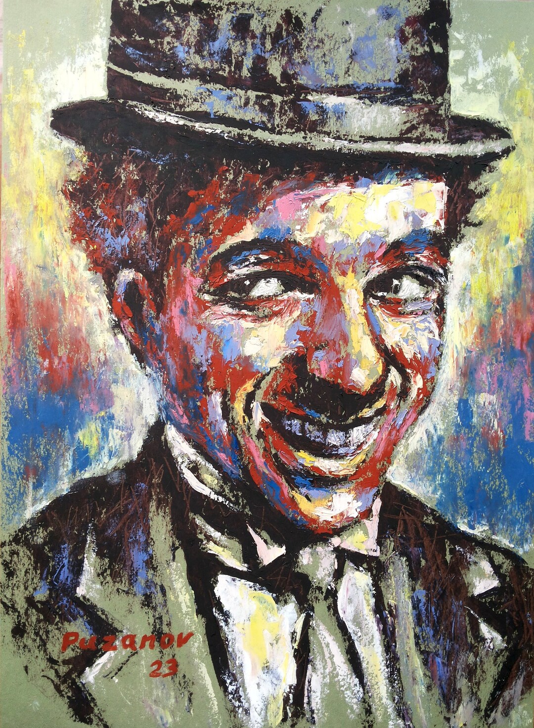 Original Oil Painting Charles Chaplin Portrait Contemporary Modern ...