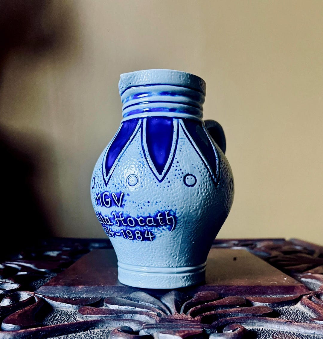 Vintage Jug.rustic Handarbeit Pottery Blue Grey Handpainted Pitcher ...