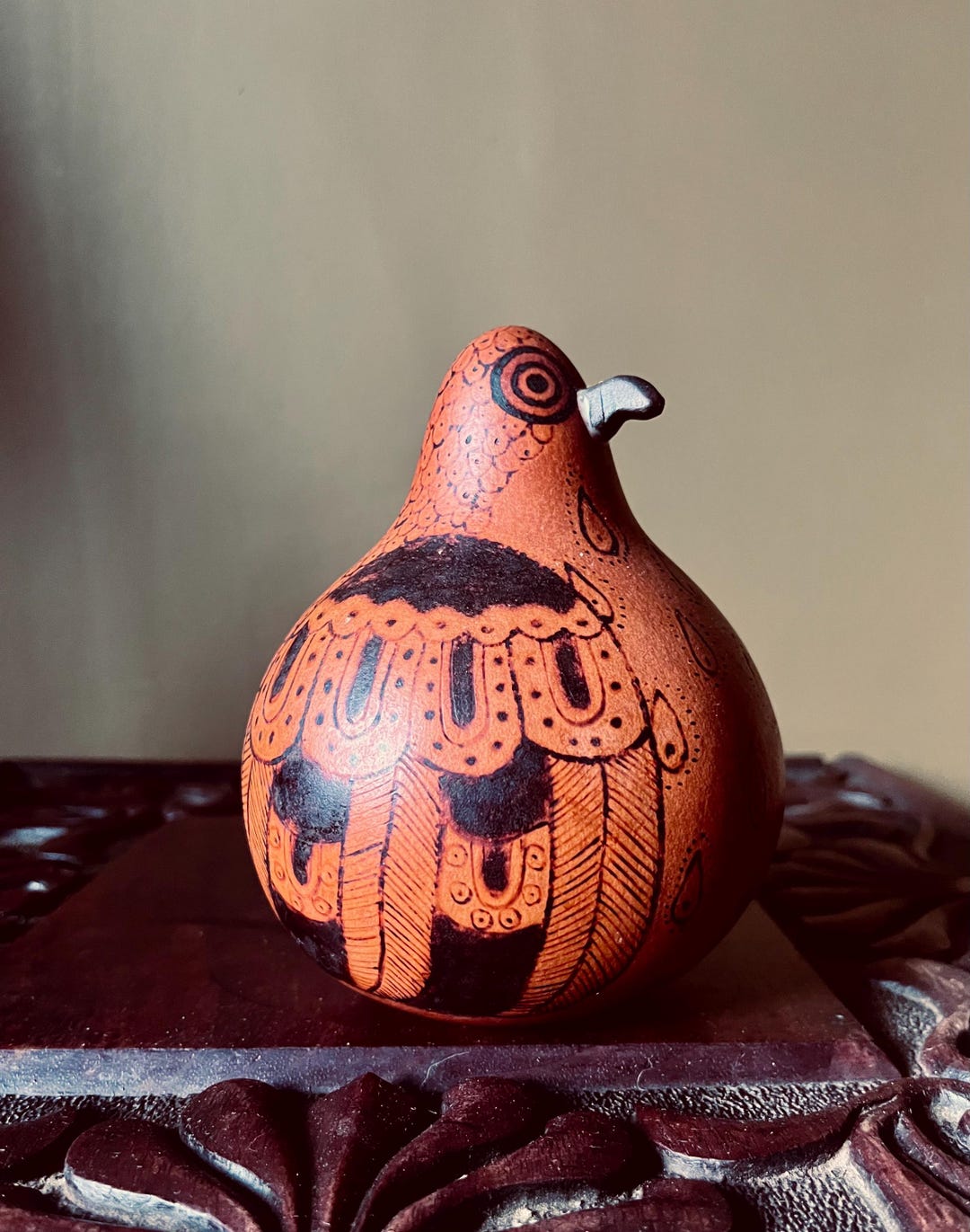 A Peruvian/ecuadorian Intricately Carved Gourd Bird Decoration ...