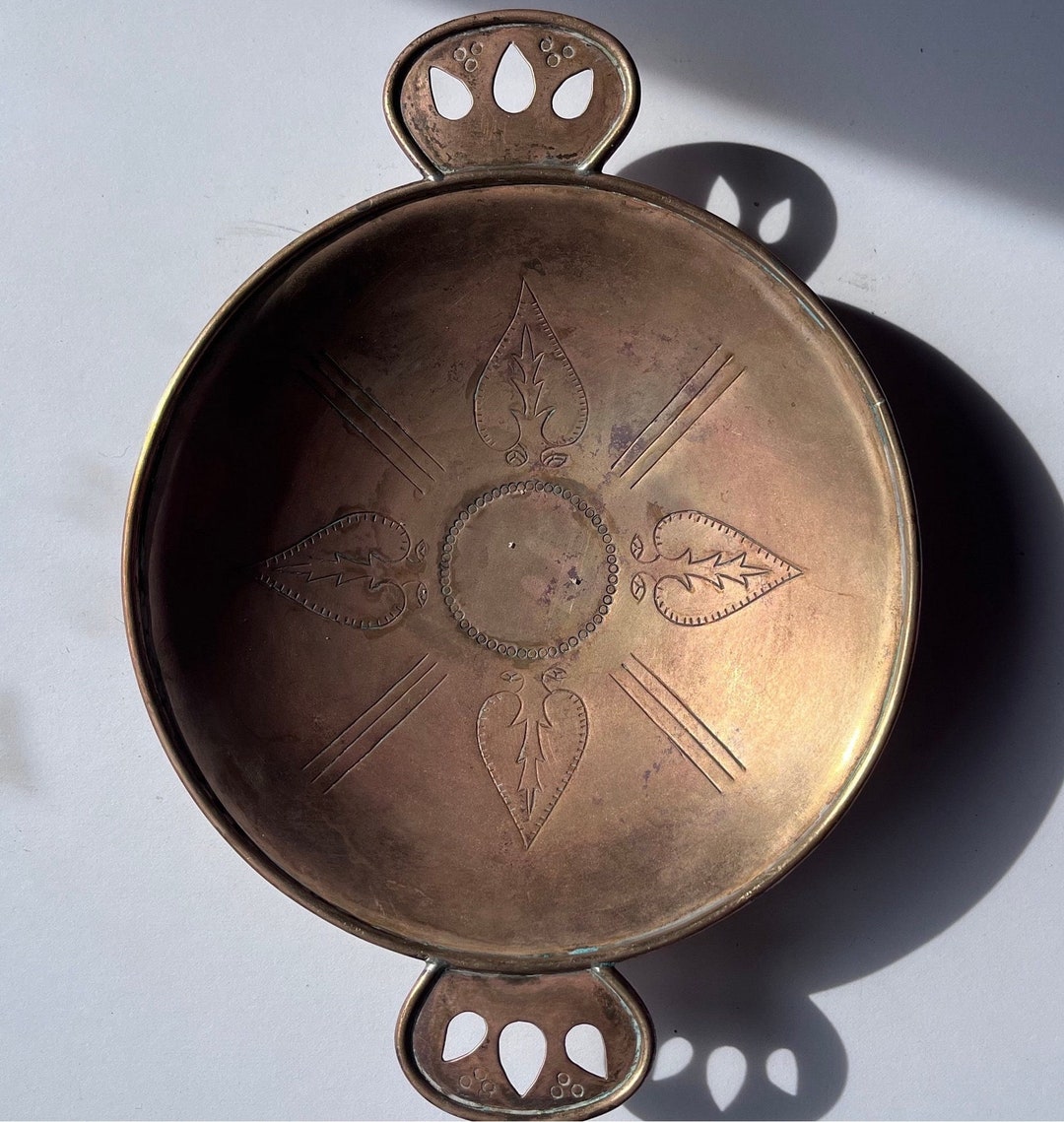 Vintage Copper Dish.rustic Artisan Decorative Twin Handled Plate ...