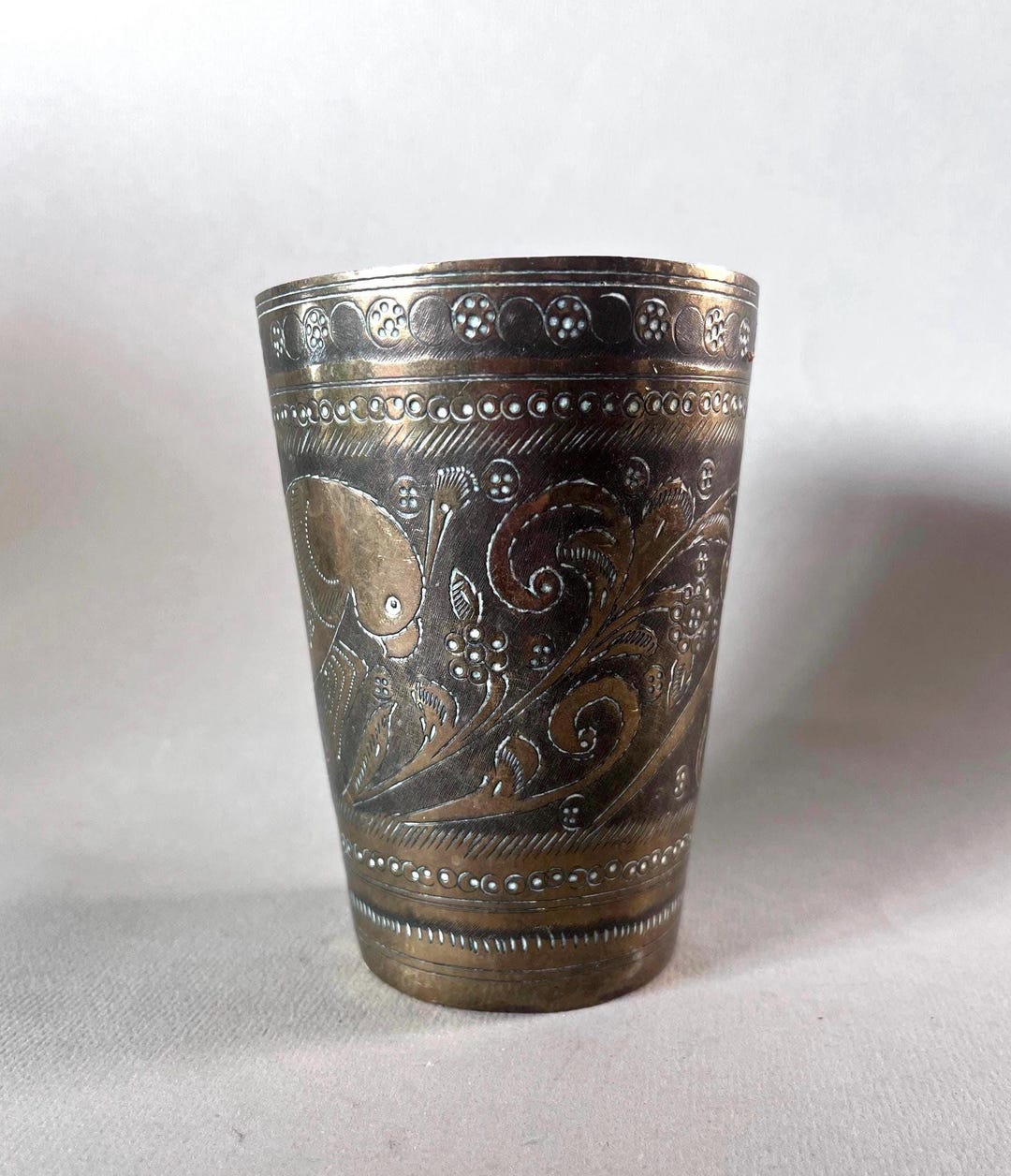 Antique Lassi Cup.rustic Etched Lassi Cup With Bird Design. Hand ...