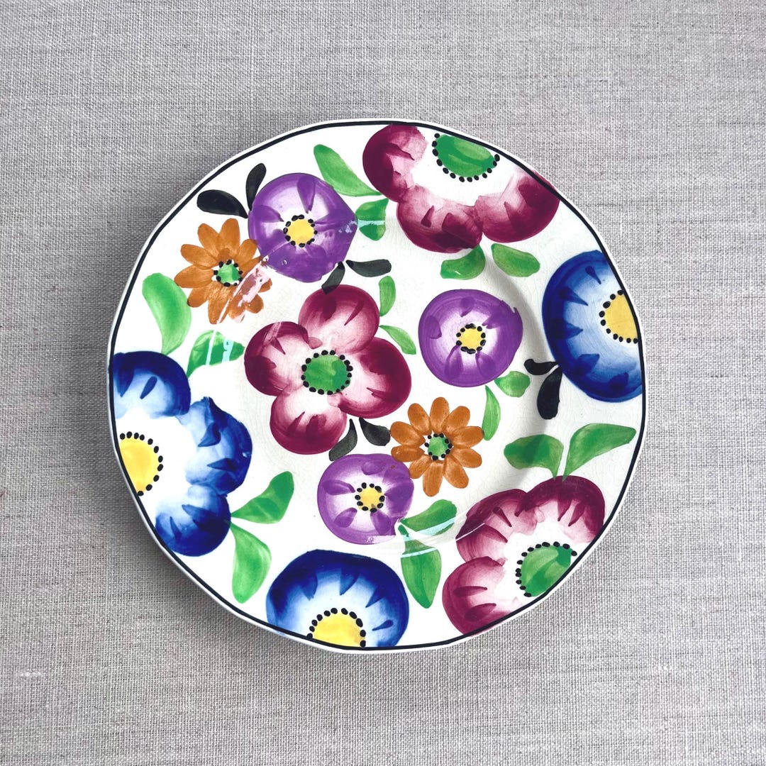 Vintage Baker & Co Floral Plate, Bold Hand-painted Decor - Etsy