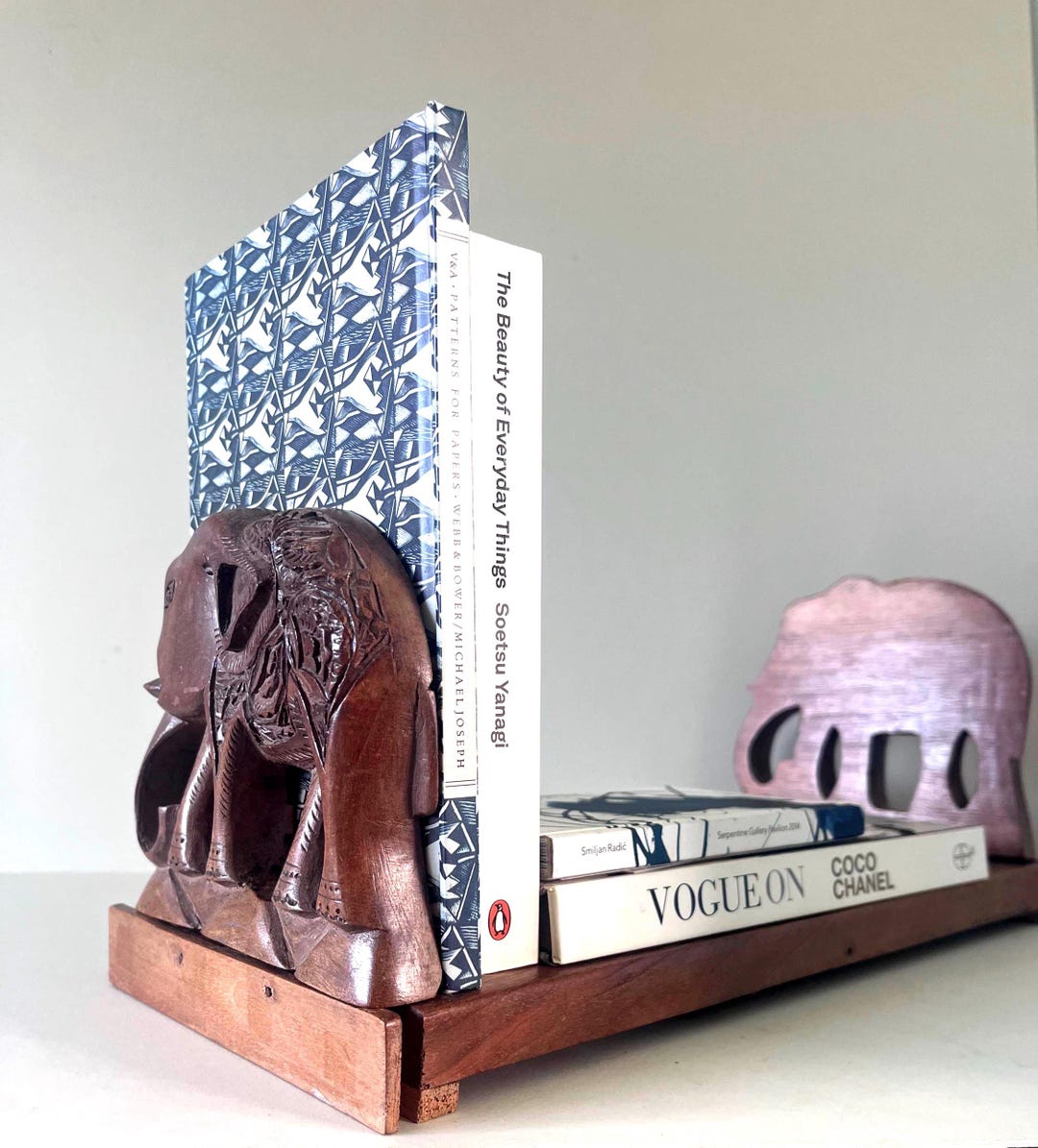 Book Slide Elephant Bookends Hand Carved Extendable Wooden Shelf Made ...