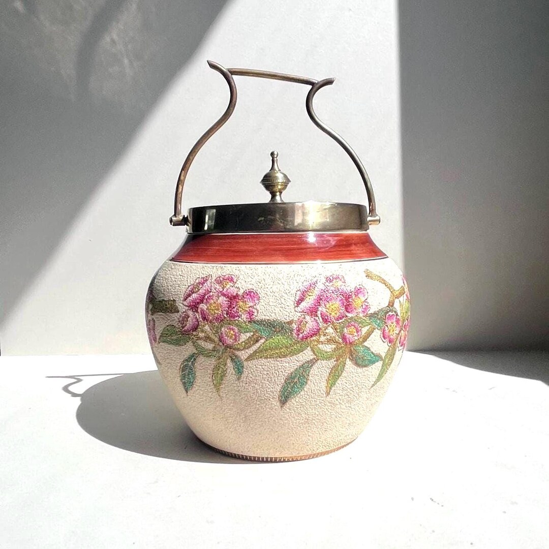 Antique Victorian Biscuit Jar • Floral English Pottery Storage Jar ...