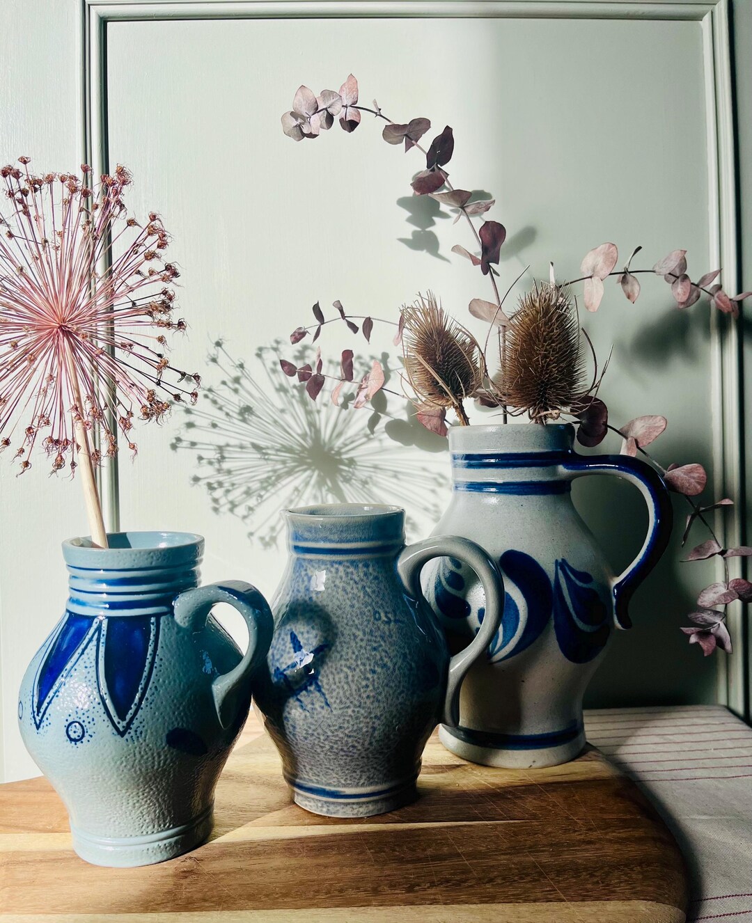 Vintage Jug.rustic Handarbeit Pottery Blue Grey Handpainted Pitcher ...