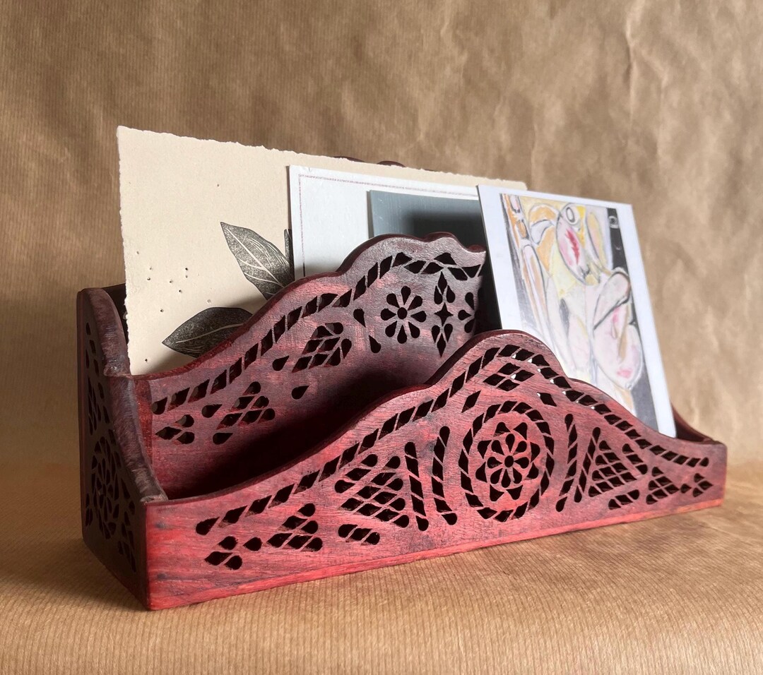 Vintage Letter Holder Handmade Wooden Paper Rack With a Pierced Detail ...