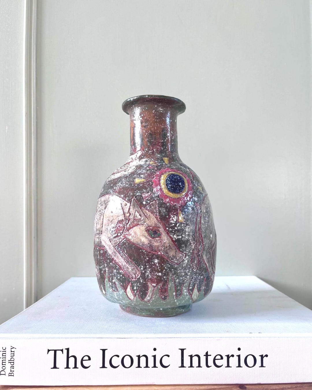 Handmade Folk Art Pottery Vase: Splatter Glaze Animal Imagery - Etsy