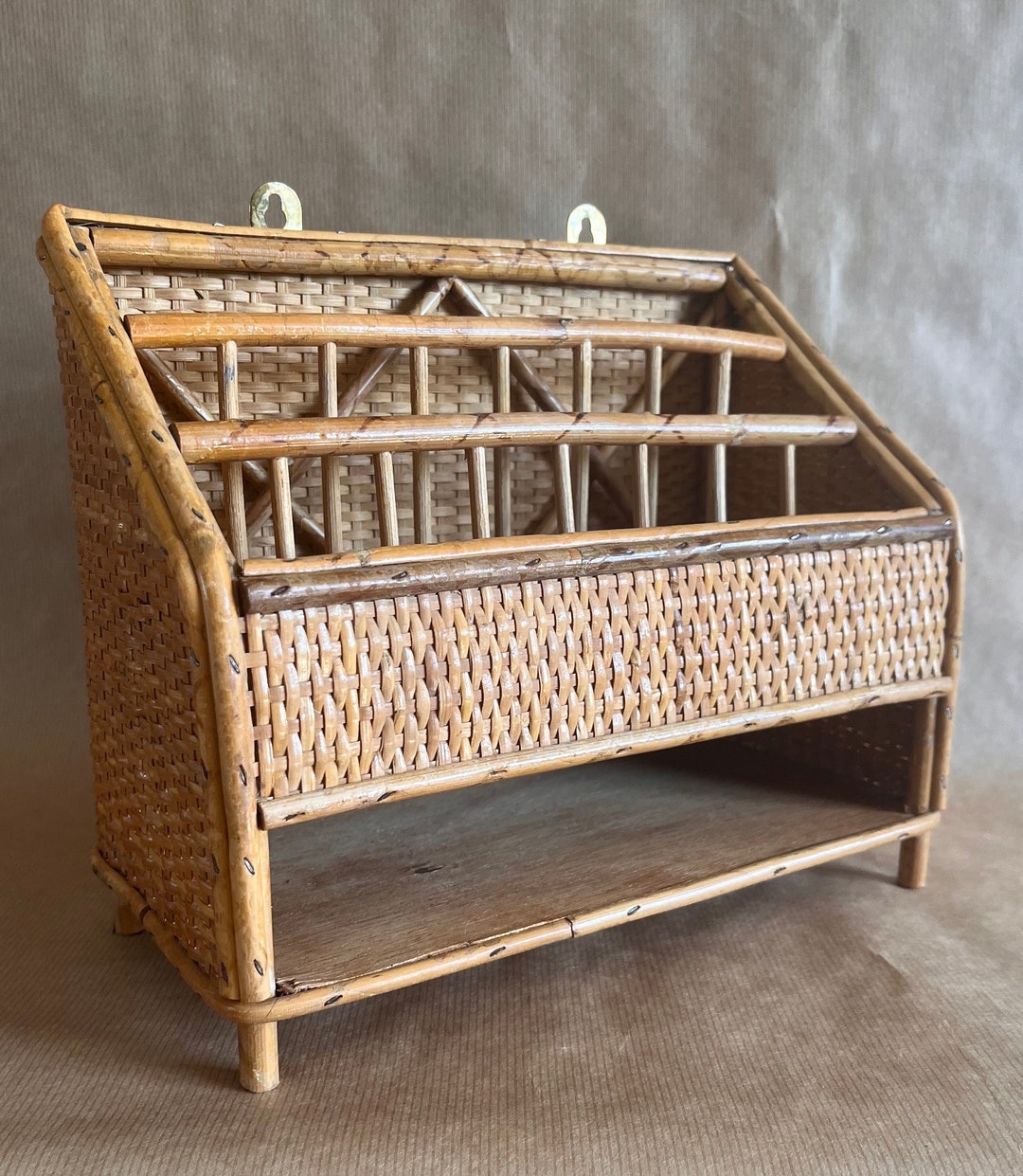 Midcentury Vintage Rattan Letter Rack.wall Storage.bohemian Interiors ...