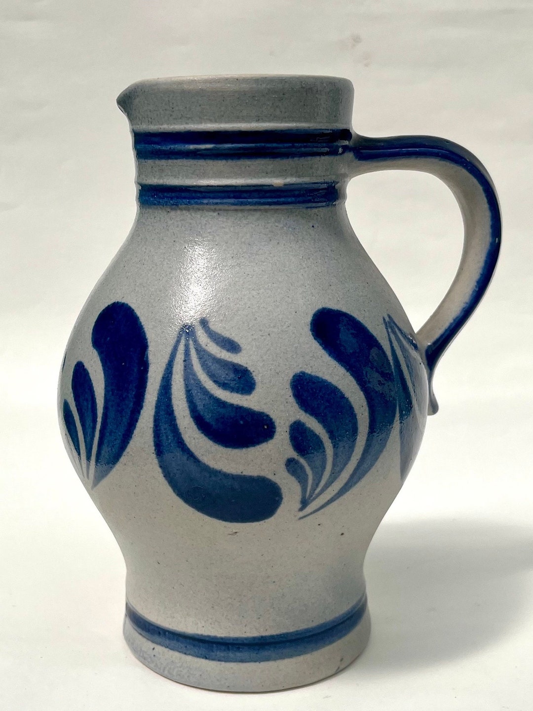 Rustic Handarbeit Pottery Blue Grey Handpainted Pitcher.vintage Salt ...