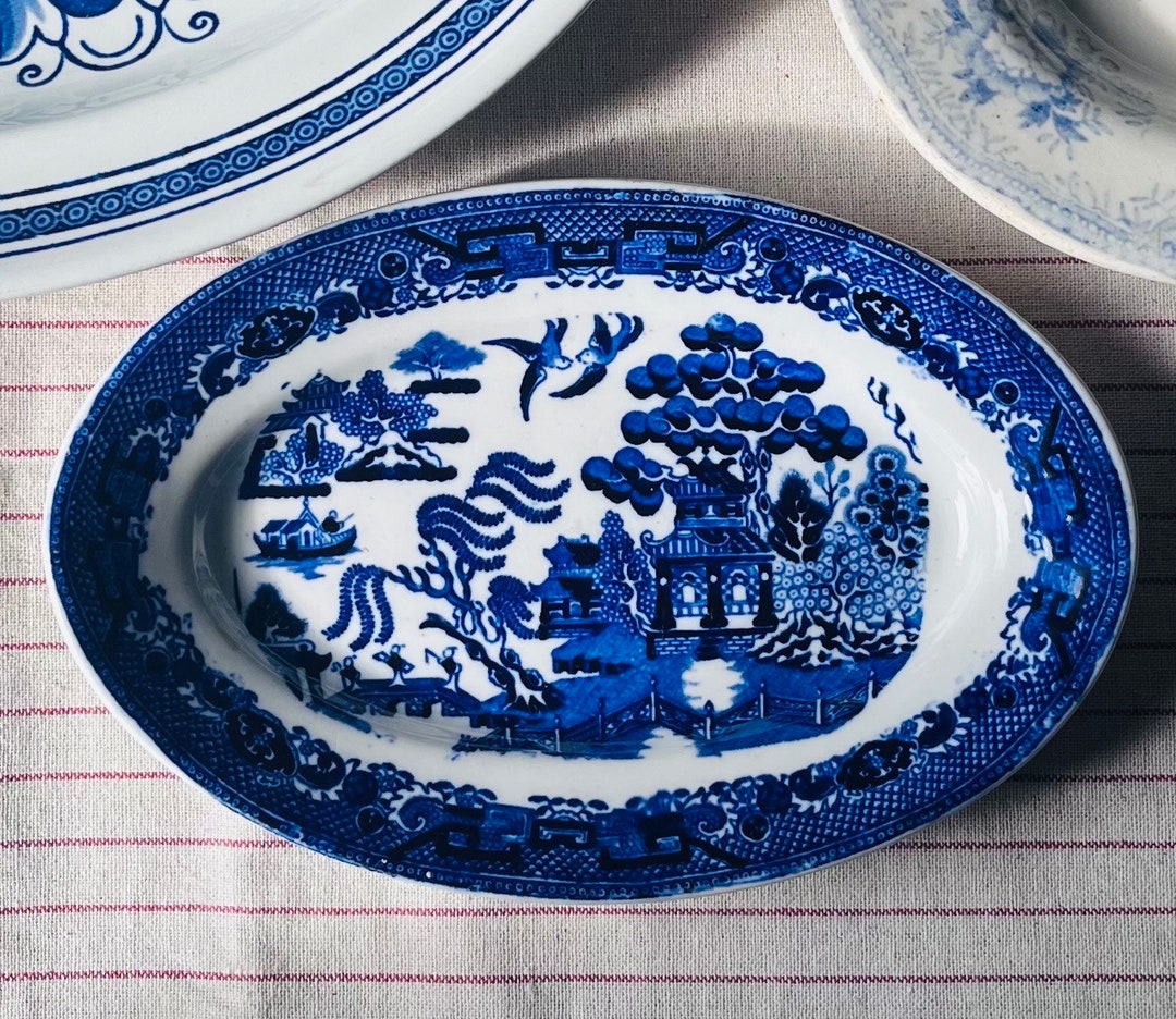 Oval Blue and White Willow Pattern Plate.burslem Pottery. Oval Platter ...