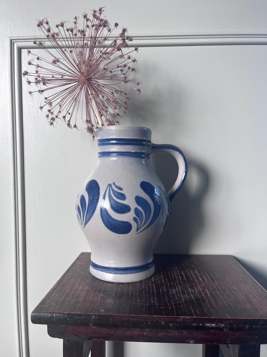 Vintage Handarbeit Pottery Jug: Blue Grey Hand-painted Salt Glazed ...