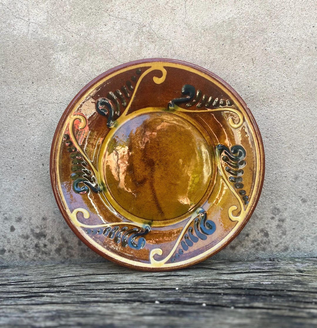 Vintage French Biot Pottery Plate | Rustic Glazed Earthenware Brown ...