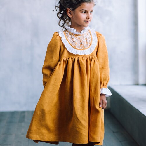 Girls Linen Flutter Sleeve Dress for Junior Bridesmaid in Boho | Etsy