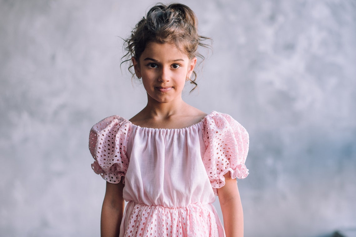 Girls Linen Flutter Sleeve Dress for Junior Bridesmaid in Boho | Etsy