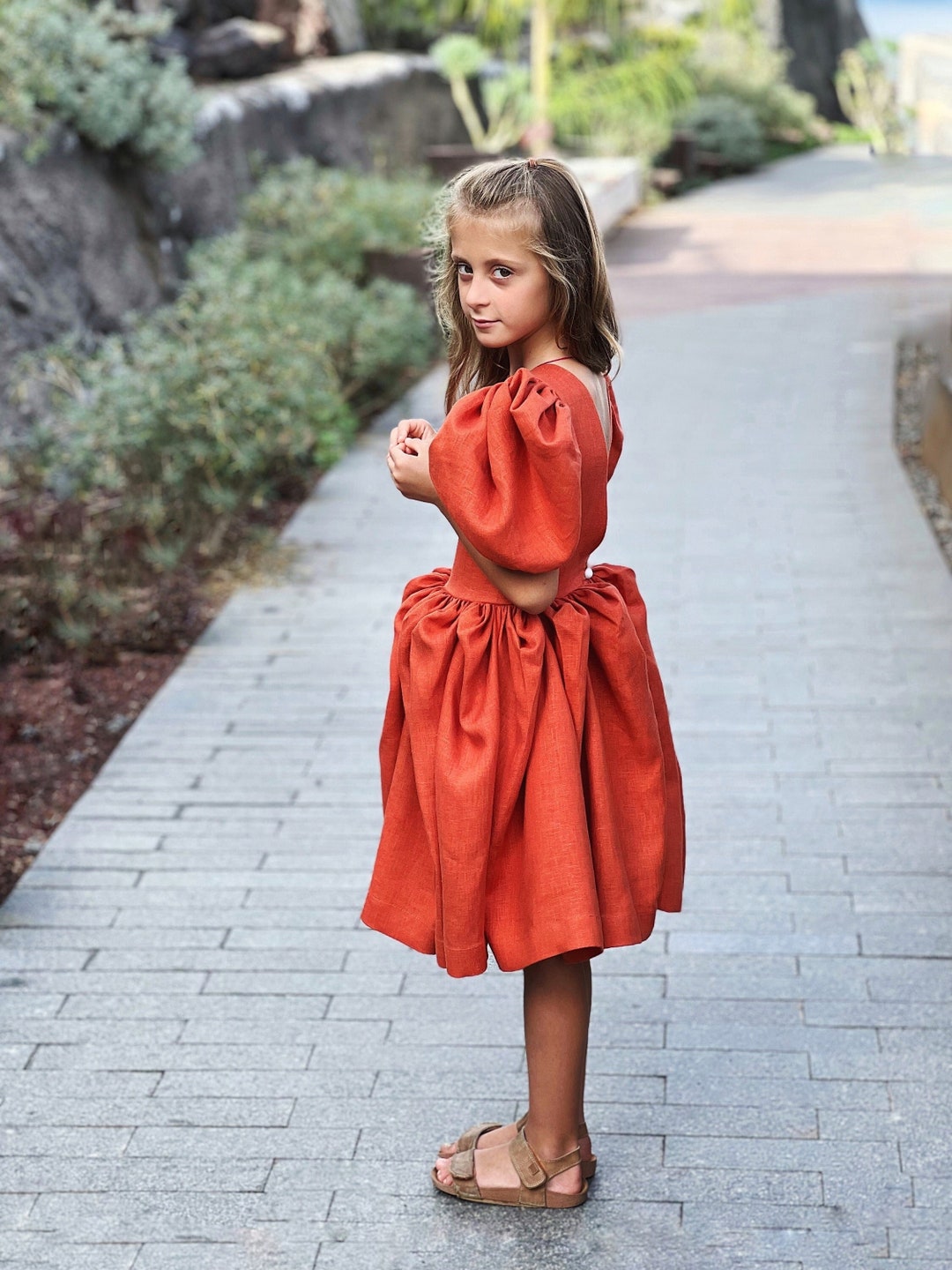 Rust Linen Flower Girl Dress: Terracotta Boho Toddler Dress - Etsy