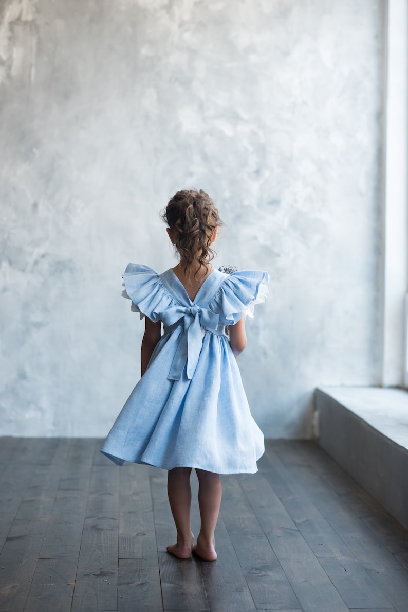 Mustard Linen Dress for Girl With Flutter Sleeve Girls Linen - Etsy