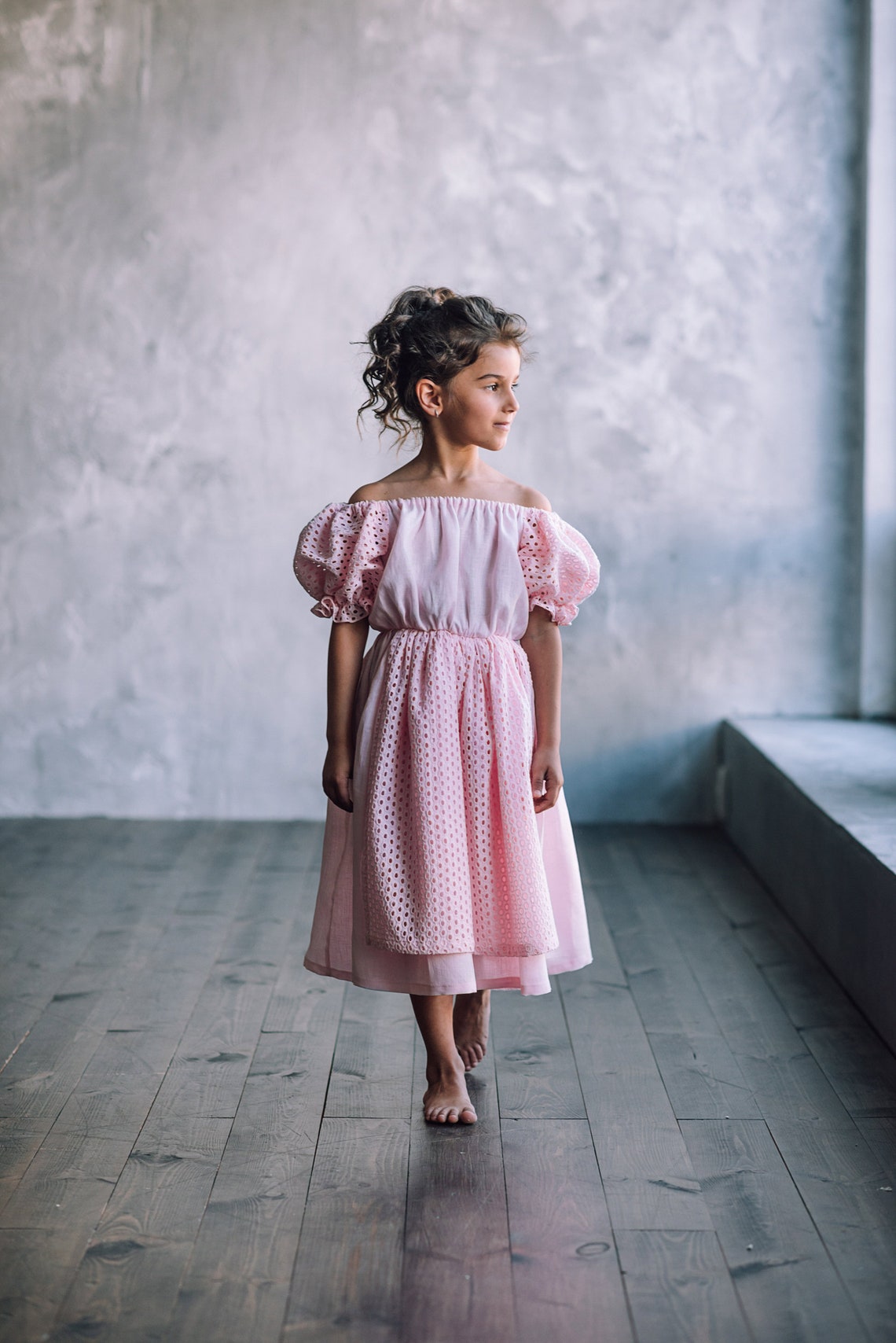 Girls Linen Flutter Sleeve Dress for Junior Bridesmaid in Boho | Etsy