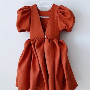 Rust Linen Flower Girl Dress, Terracotta Toddler Dress, Beach Flower ...