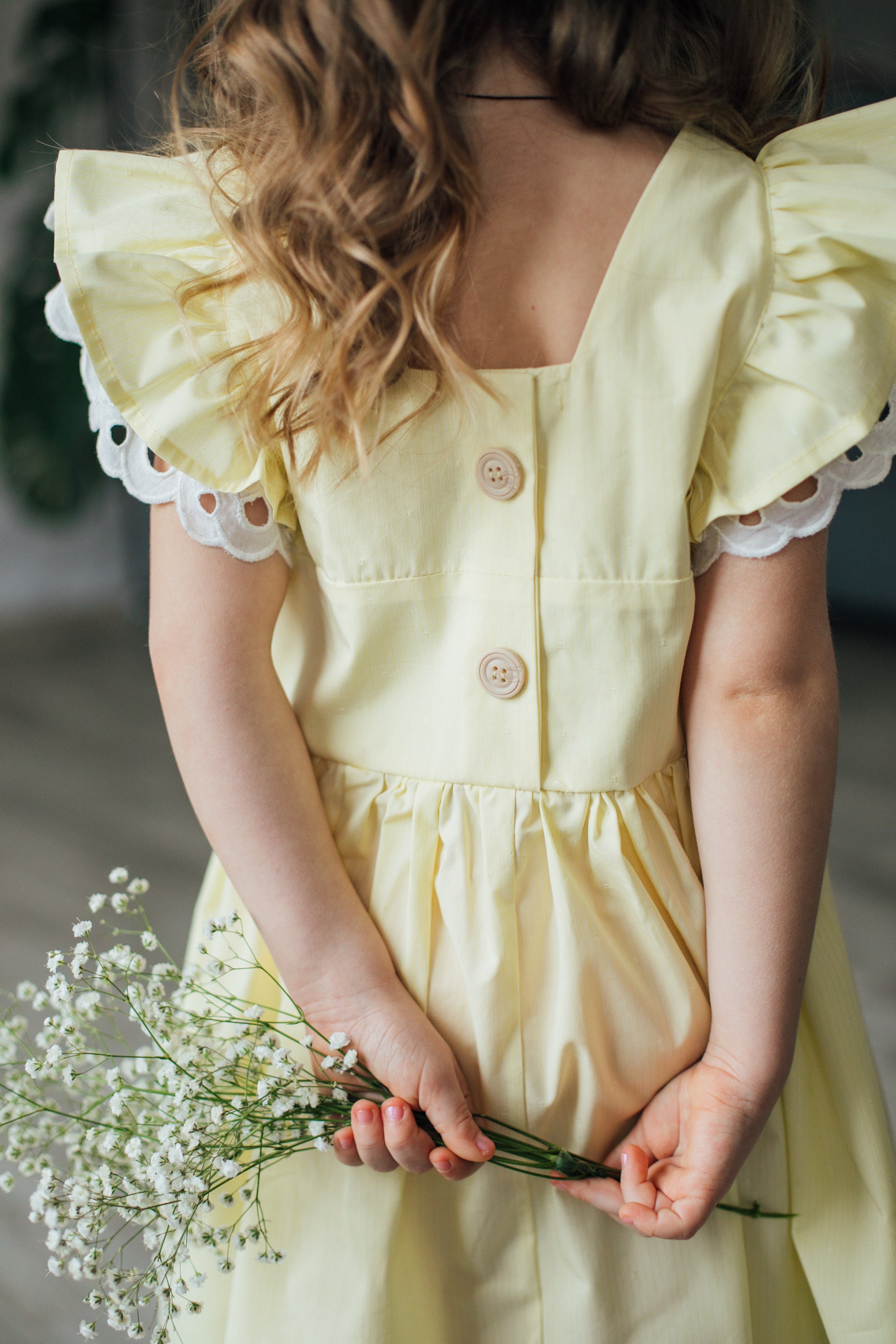 Kids Cotton Dress with short sleeves yellow dress with | Etsy
