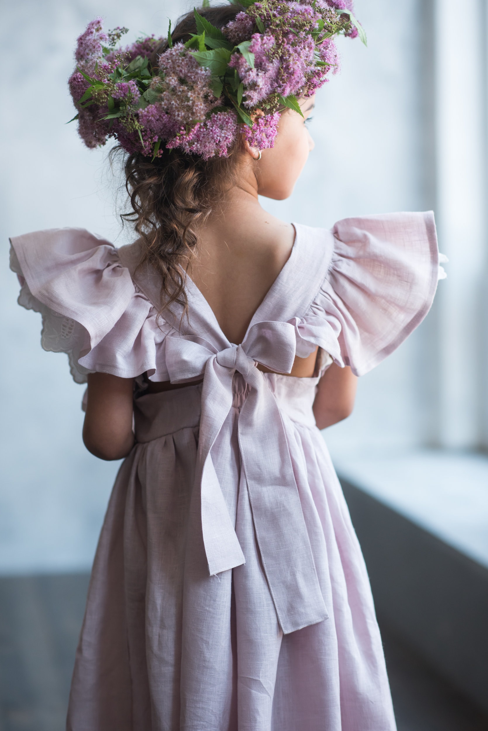 Girls linen dress with flutter sleeve flower girl dress | Etsy