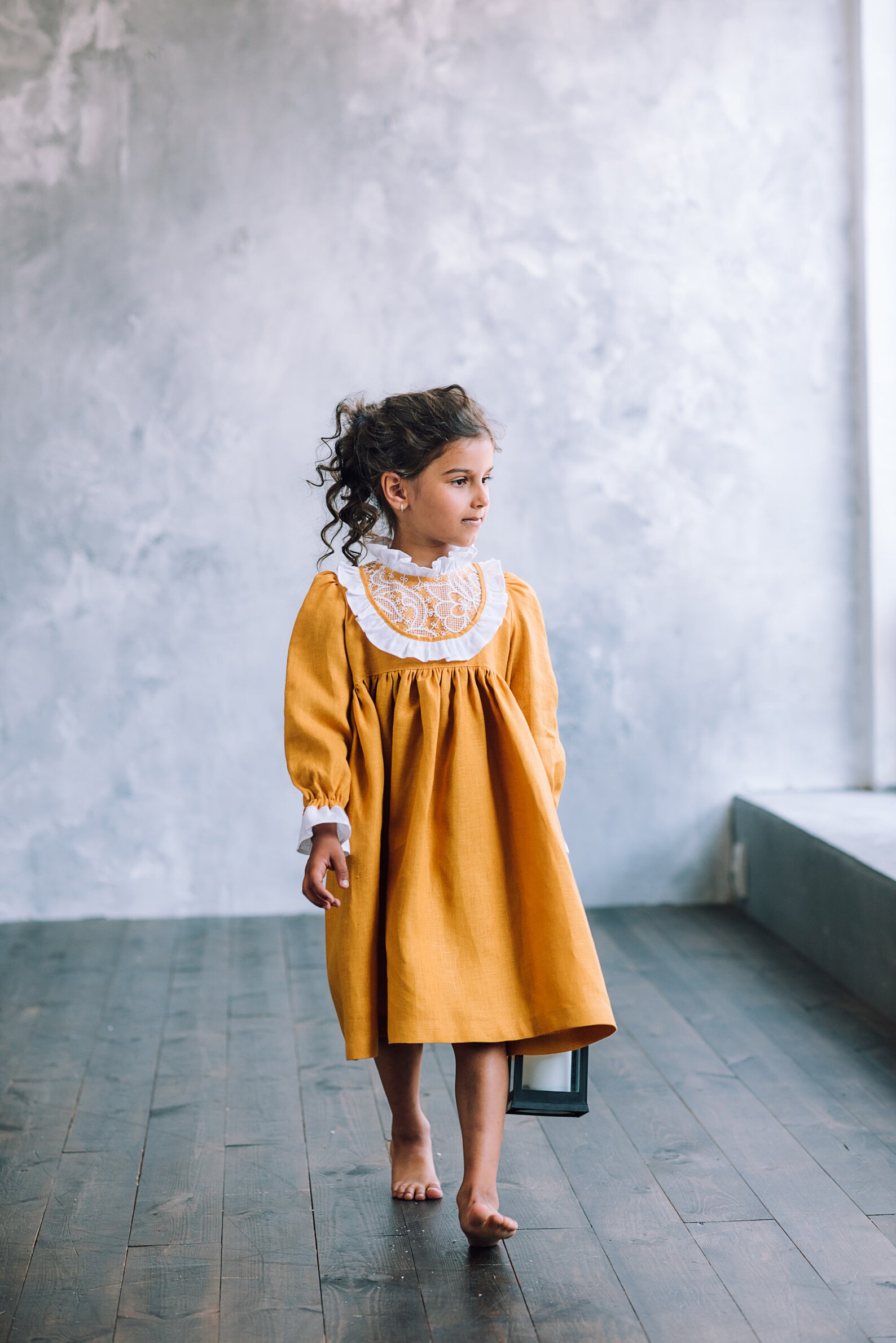 Girls Linen Dress Girls Dress Long Sleeve Baby Girl | Etsy