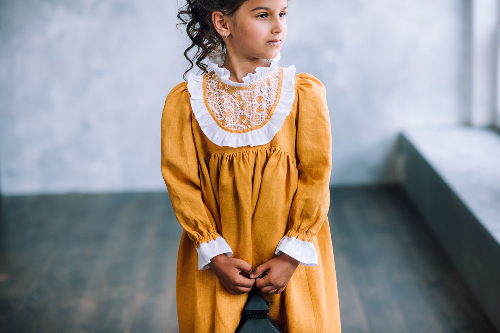 Girls linen dress linen flower girl dress long sleeve | Etsy