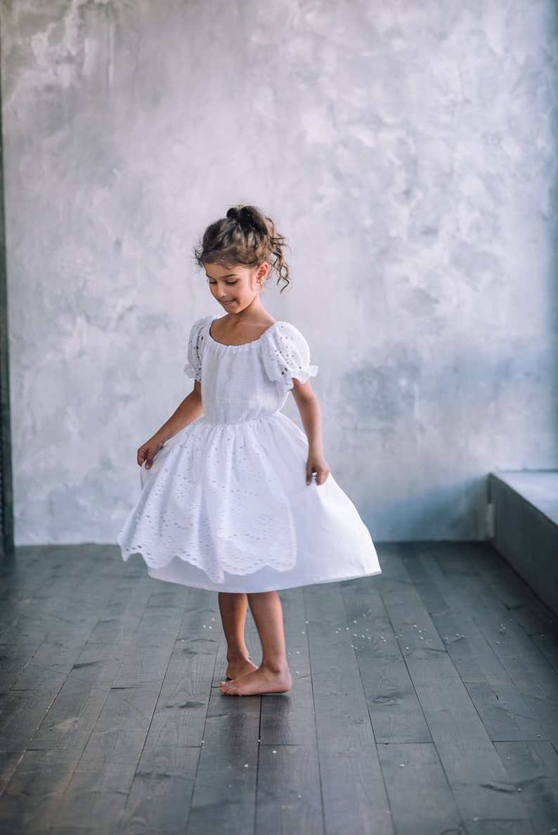 Girls Linen Flutter Sleeve Dress for Junior Bridesmaid in Boho | Etsy