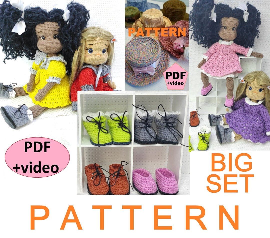 BIG SET PATTERN 8 in 1 Crochet Play Doll and Shoes and Clothes and Hat ...