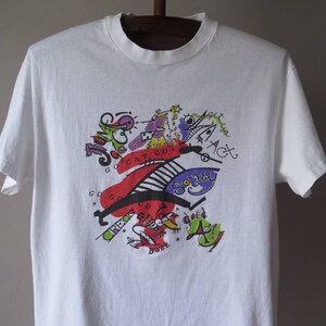 Vintage 90s Art Drawing Tee Solvay Giddy Creon Go Cat Go Graphic ...