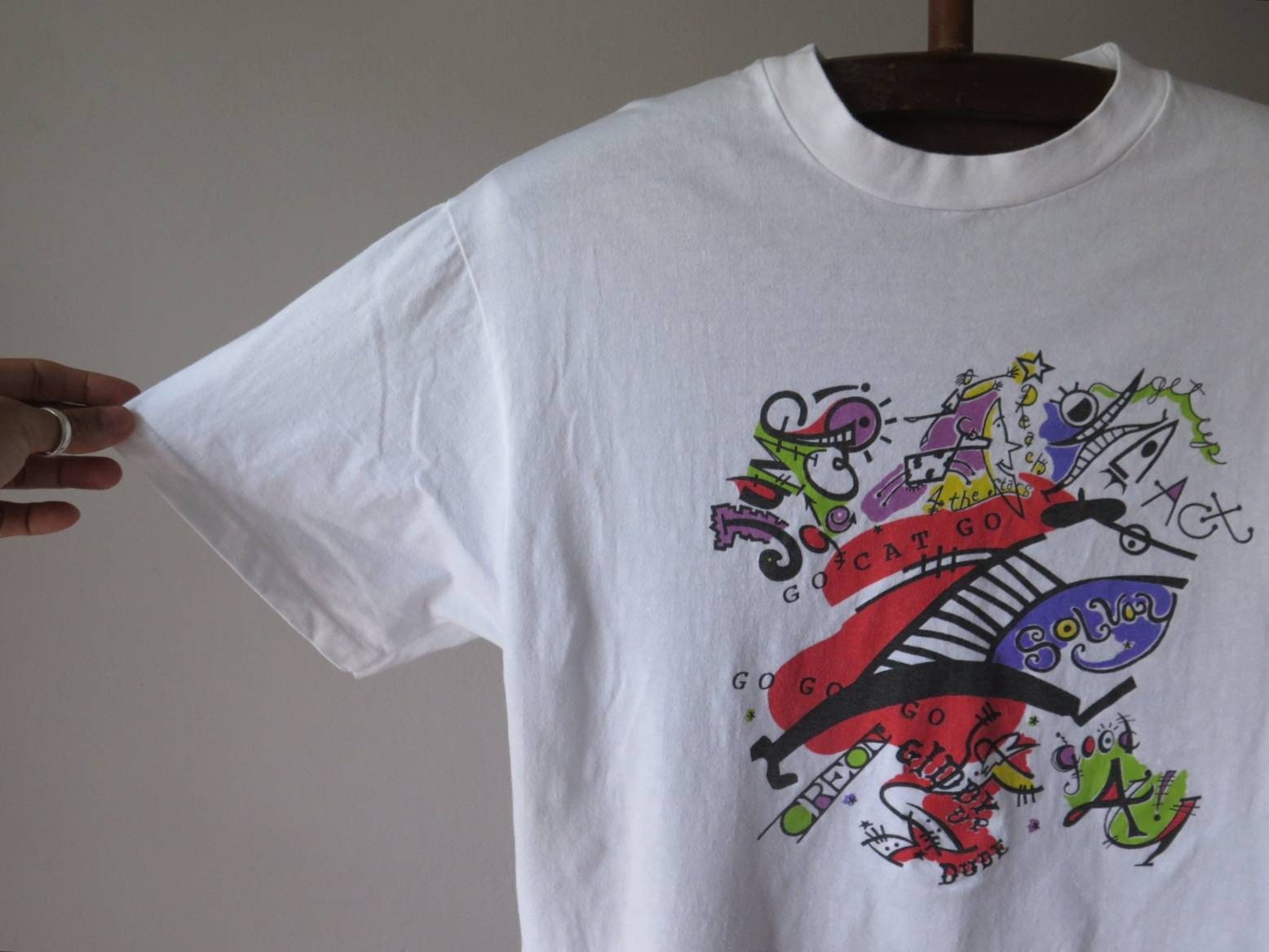 Vintage 90s Art Drawing Tee Solvay Giddy Creon Go Cat Go - Etsy