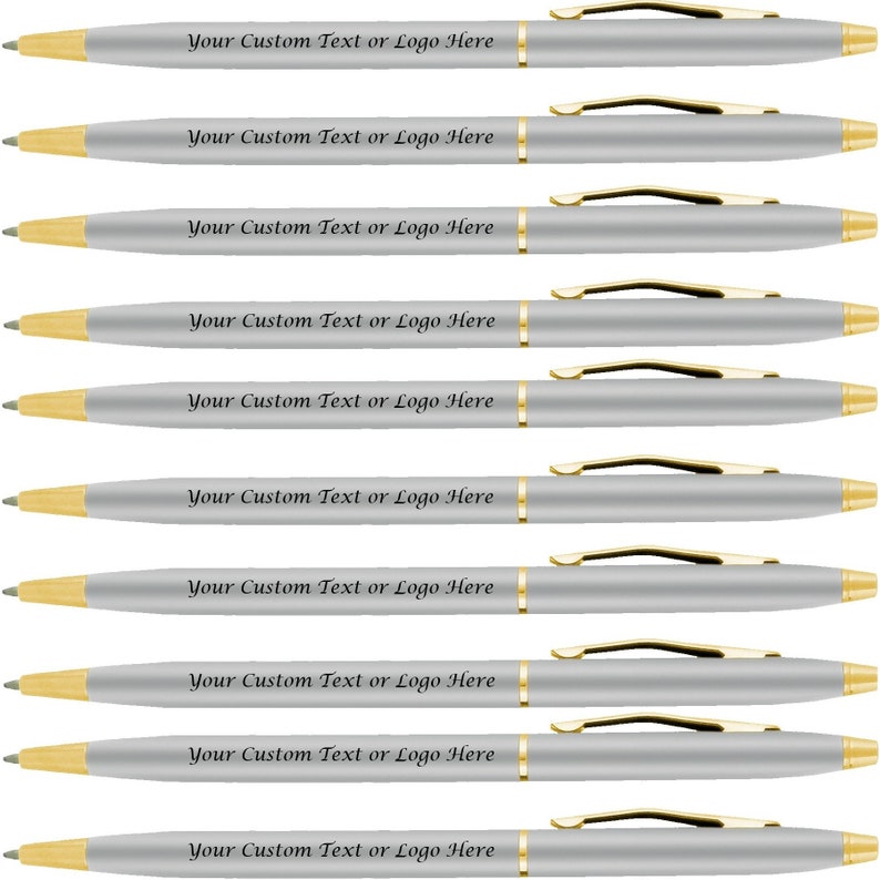 100 Personalized Pens With Custom Text or Brand Logo, Metal Slim ...