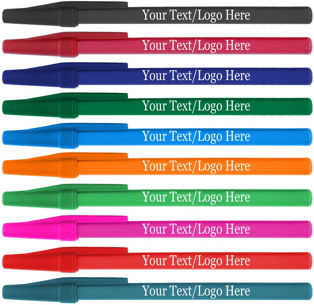 500 Personalized Stick Pens, Promotional Business Name/ Logo Colored ...