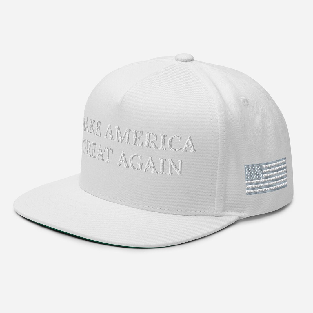White MAGA Hat Flat Bill Cap Trump, Make America Great Again ...