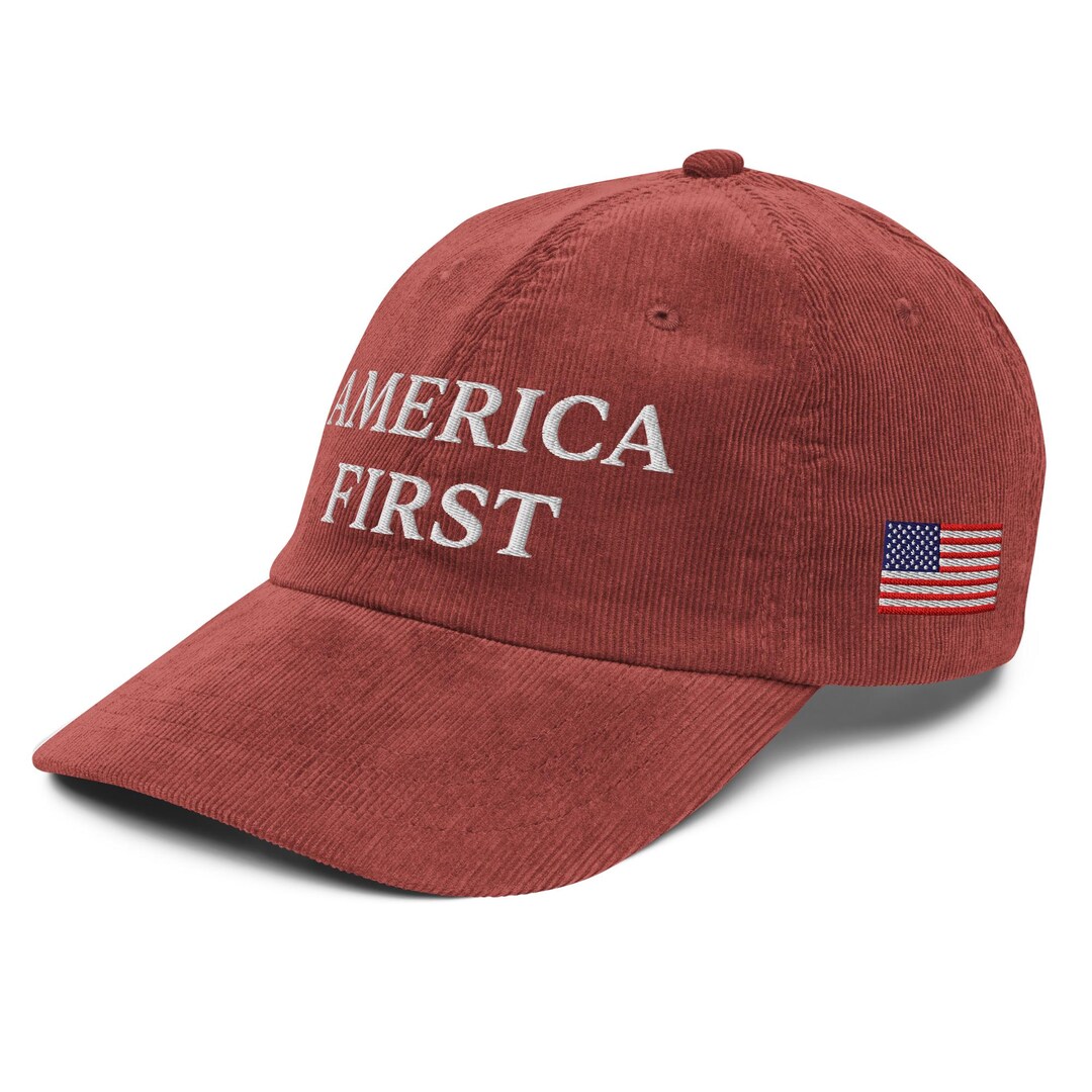 America First Vintage Corduroy Cap Embroidered Hat, Support Donald ...