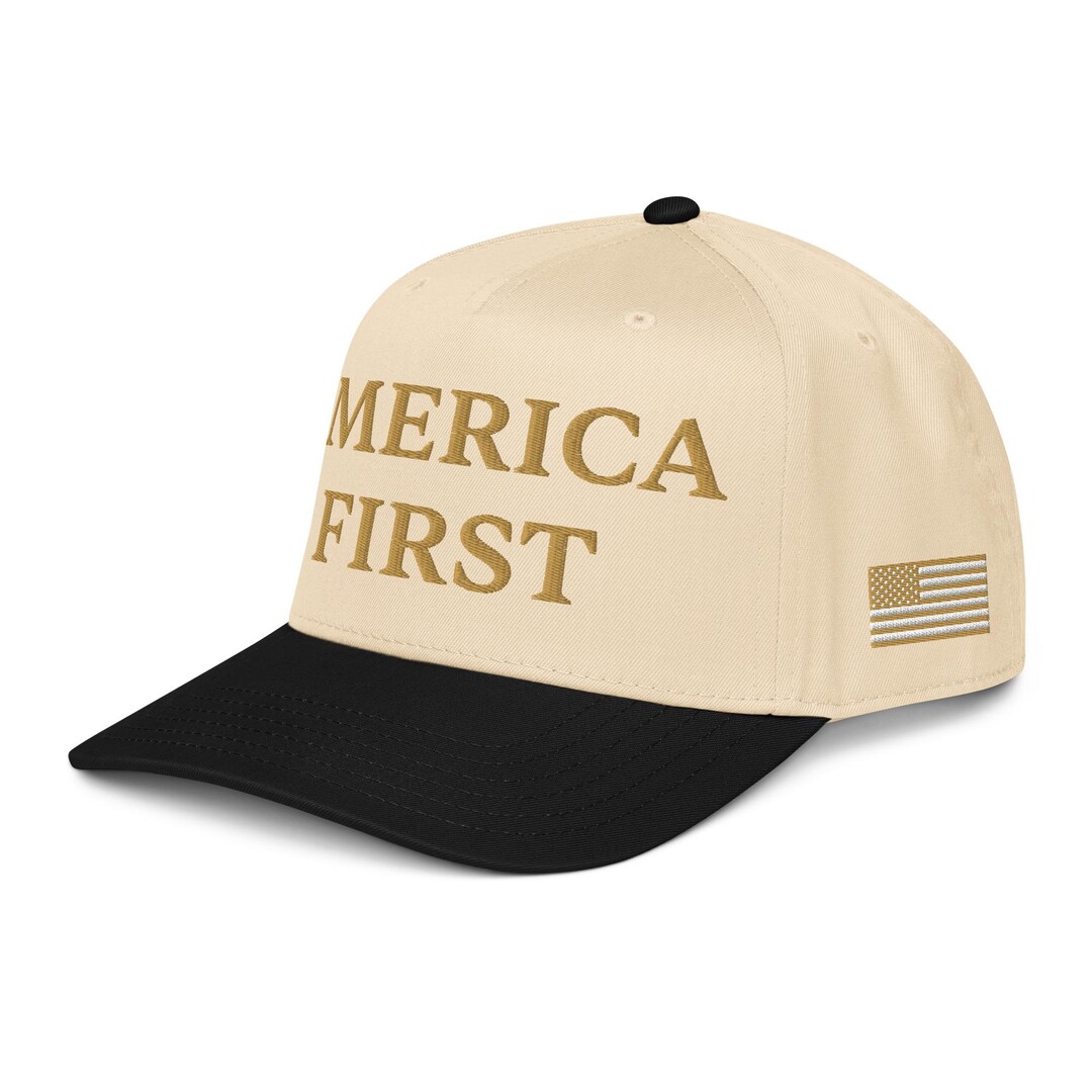 America First Old Gold Embroidered Hat, Support 45-47 Hat, Support Hat ...