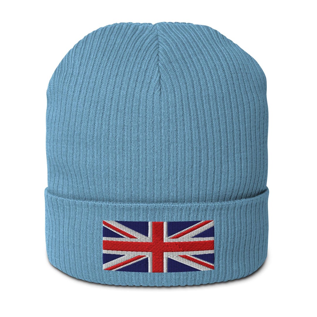 Great Britain Beanie, Union Jack British Flag Embroidered Organic ...