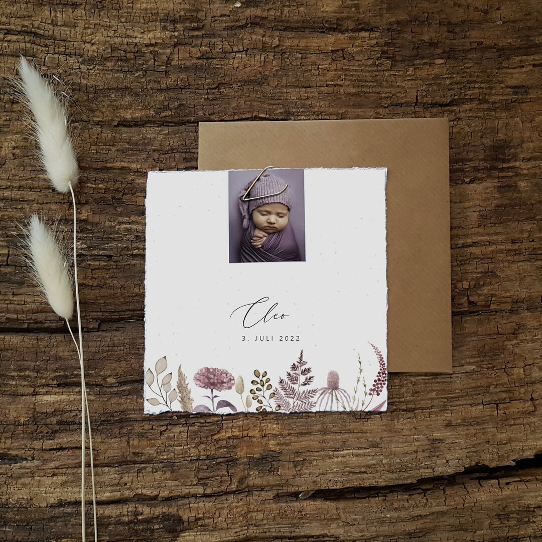 Thanksgiving Thank You Card Birth CLEO Baby Boho Dried Flowers Pampas ...