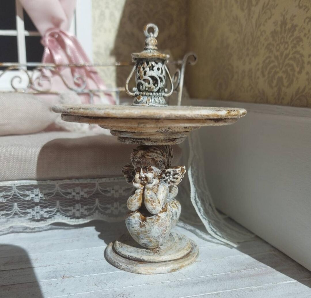 Shabby Chic Cherub Pedestal Table, Miniature Angel Coffee Table, One ...