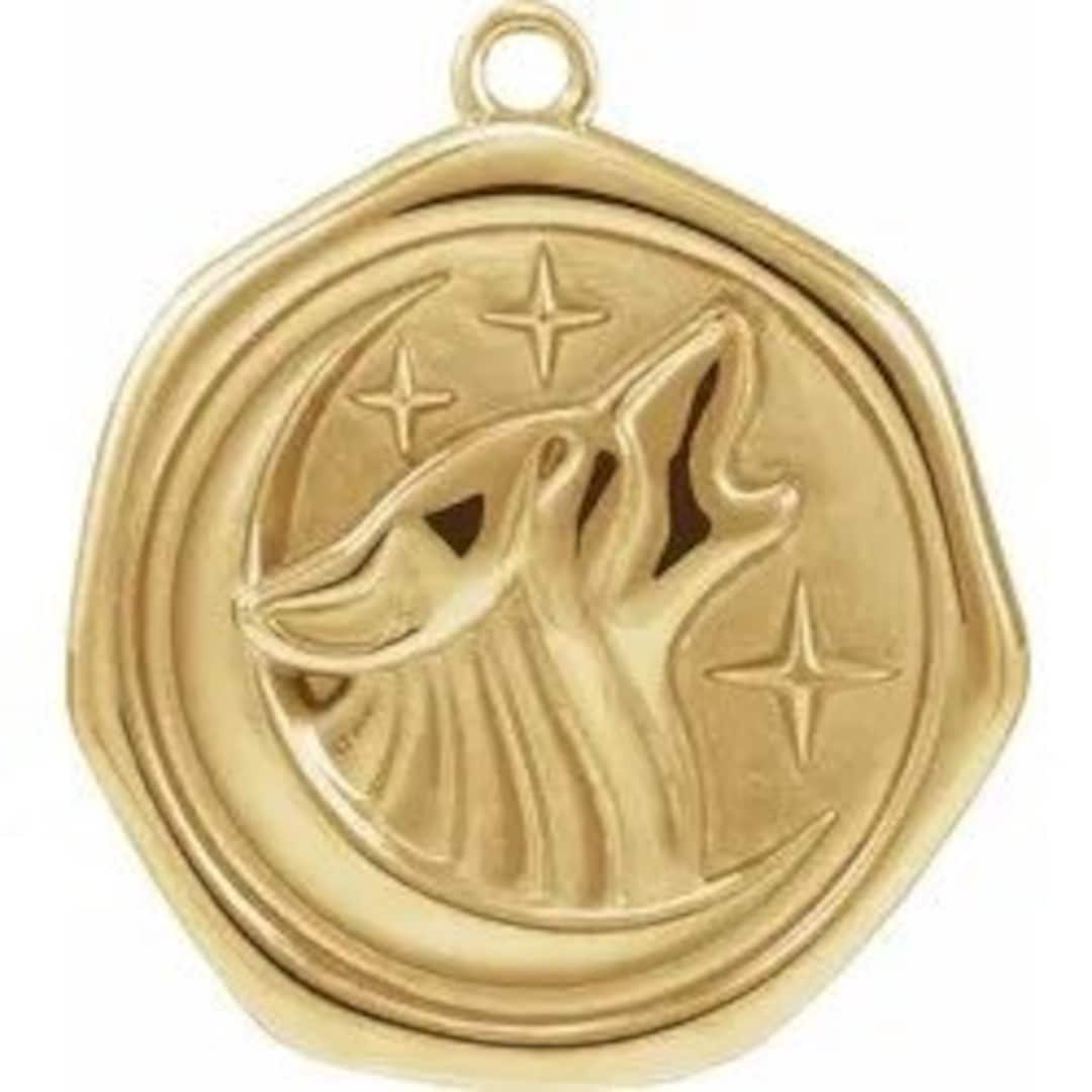 10K Rose, Yellow or White Gold Wolf Spirit Animal Dangle for Permanent ...