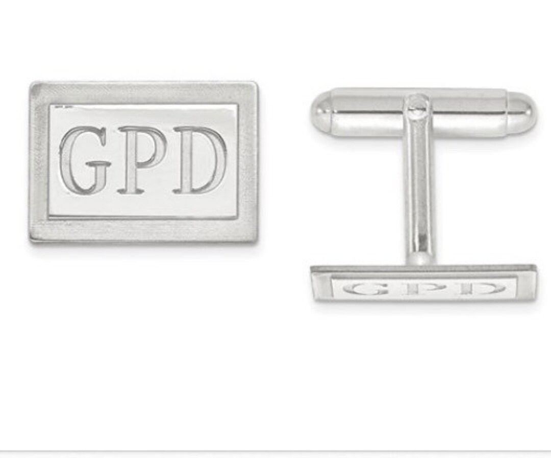 Sterling Silver Rh-plt Recess Letters Rectangle Monogram Cuff - Etsy