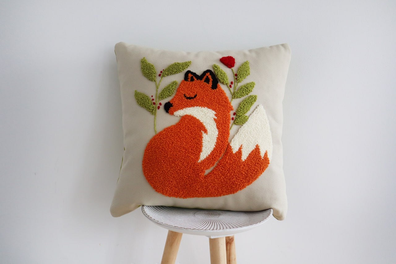 Tufted Fox Pillow Cover: Linen Sofa Cushion, Animal Print - Etsy