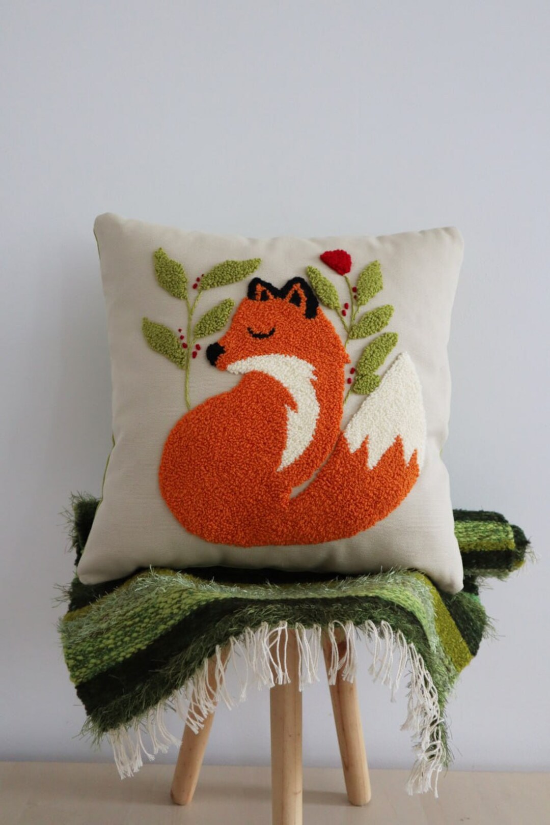 Tufted Fox Pillow Cover: Linen Sofa Cushion, Animal Print - Etsy