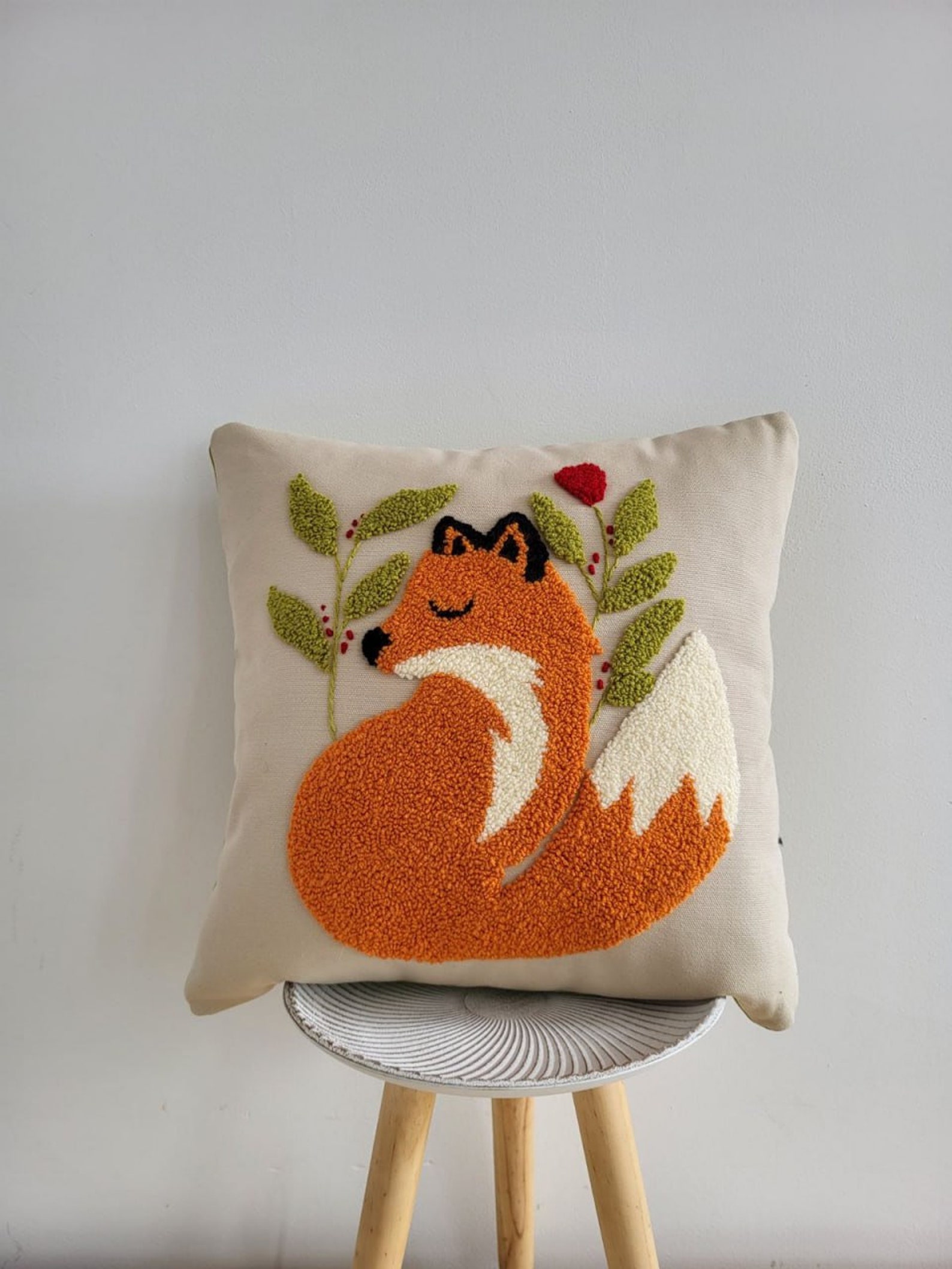 Tufted Fox Pillow Cover: Linen Sofa Cushion, Animal Print - Etsy