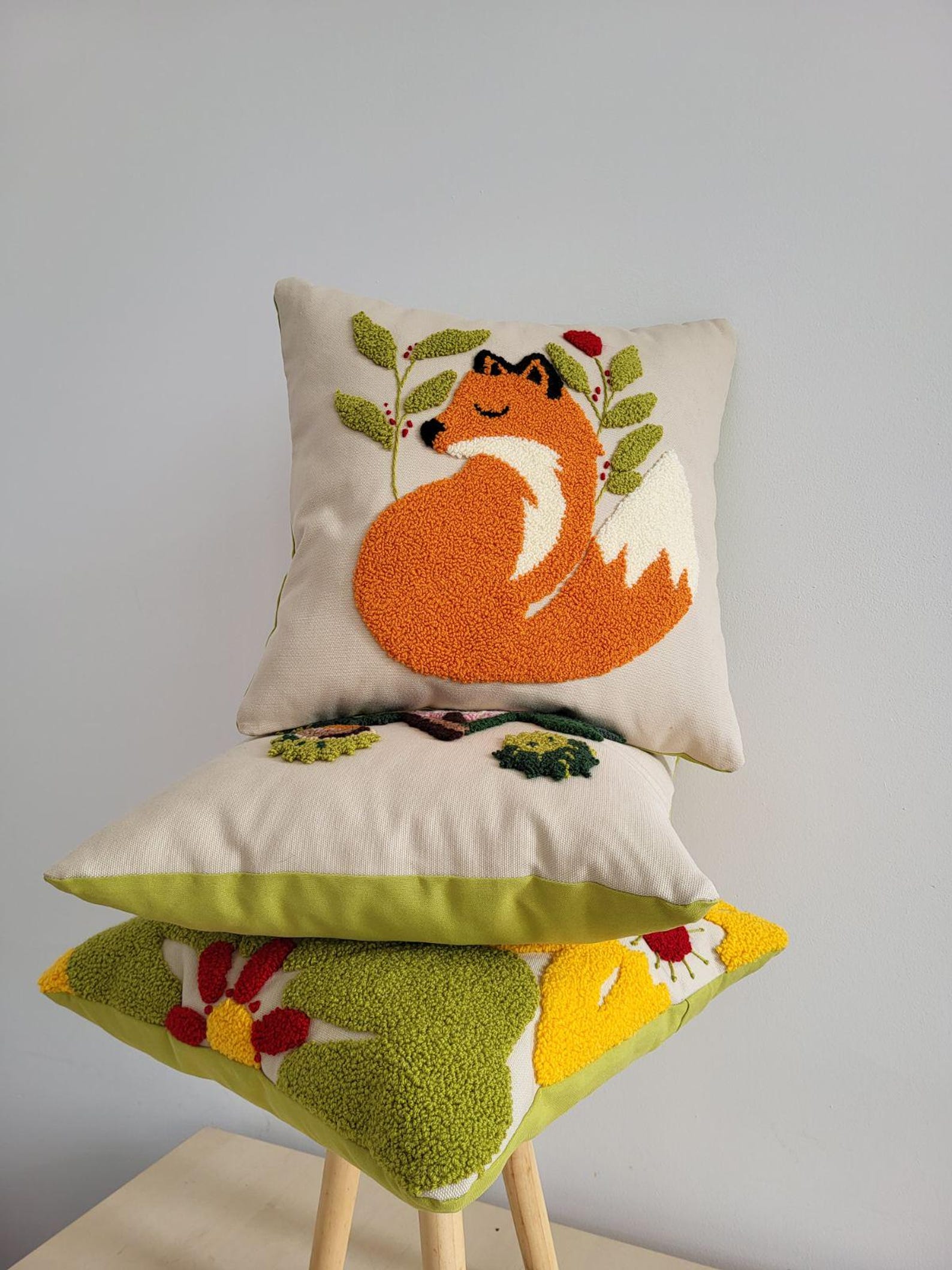 Tufted Fox Pillow Cover: Linen Sofa Cushion, Animal Print - Etsy