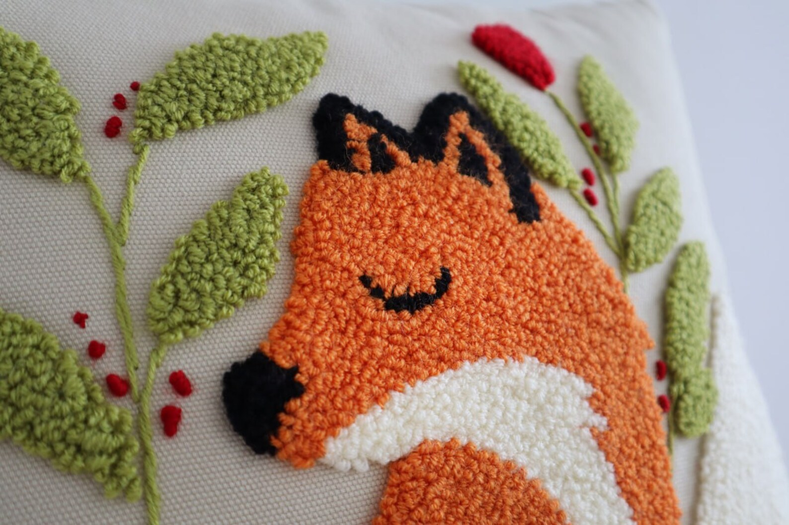 Tufted Fox Pillow Cover: Linen Sofa Cushion, Animal Print - Etsy