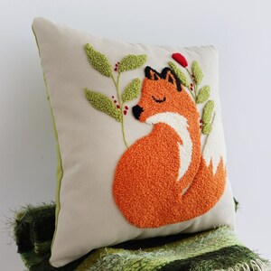 Tufted Fox Pillow Cover: Linen Sofa Cushion, Animal Print - Etsy