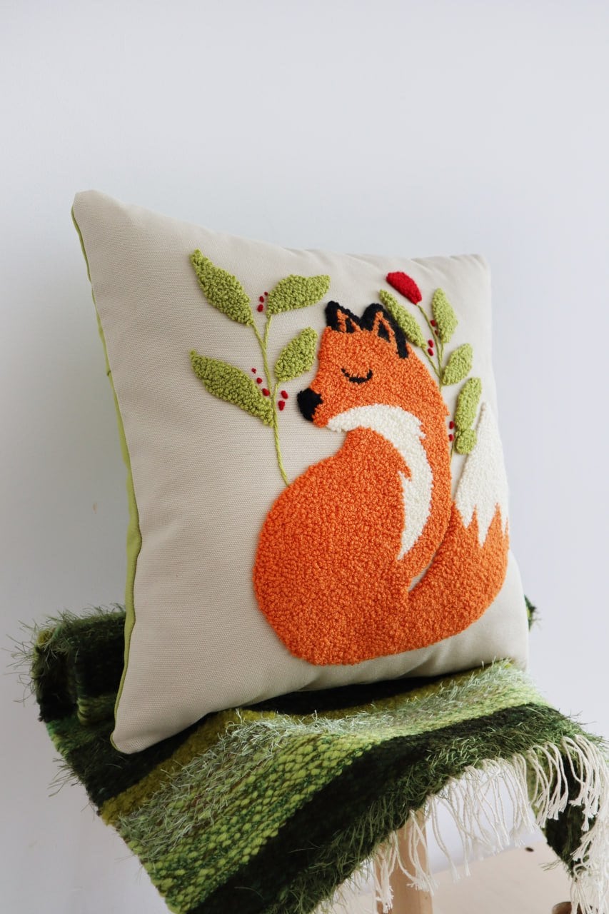 Tufted Fox Pillow Cover: Linen Sofa Cushion, Animal Print - Etsy