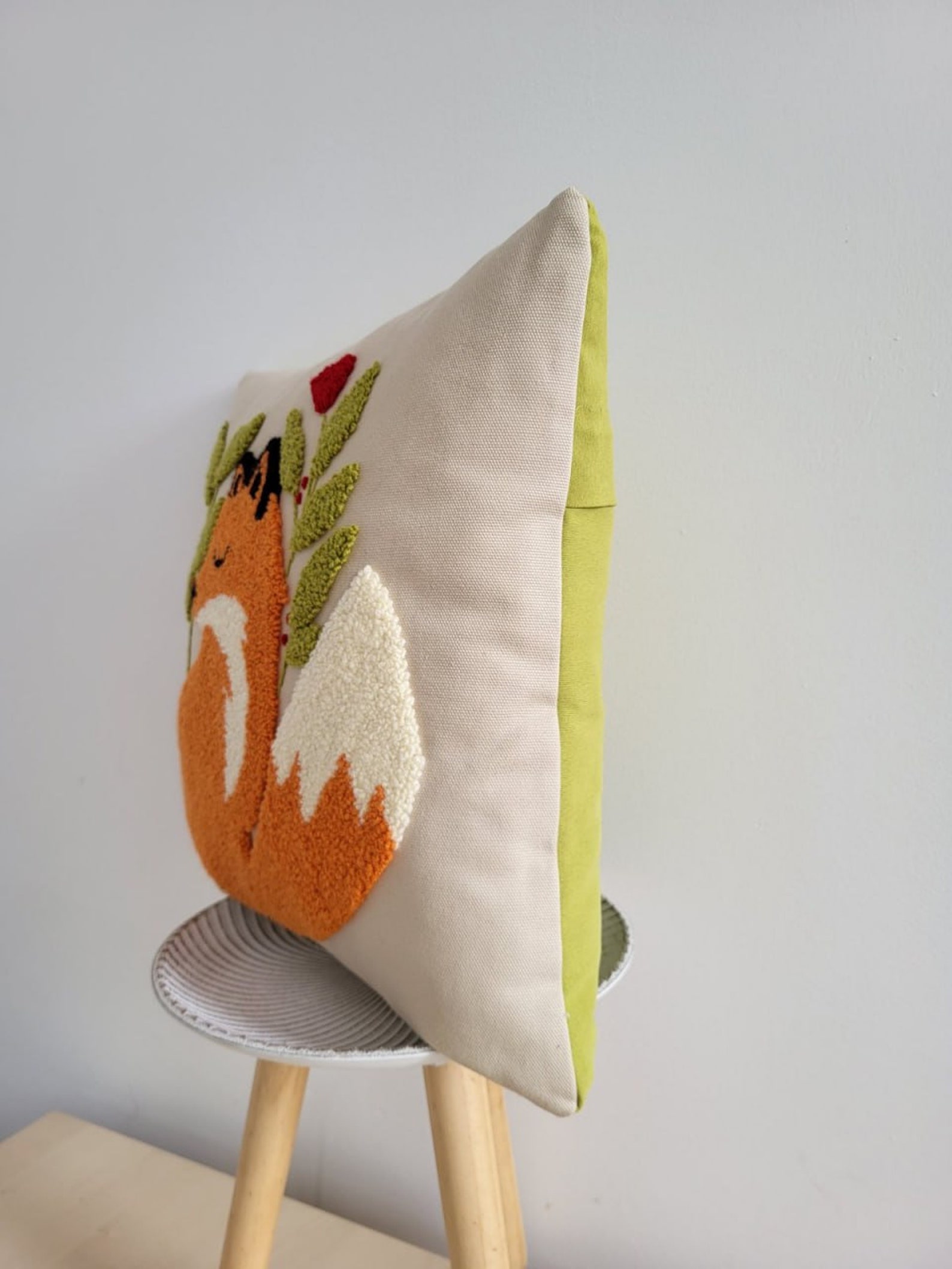Tufted Fox Pillow Cover: Linen Sofa Cushion, Animal Print - Etsy